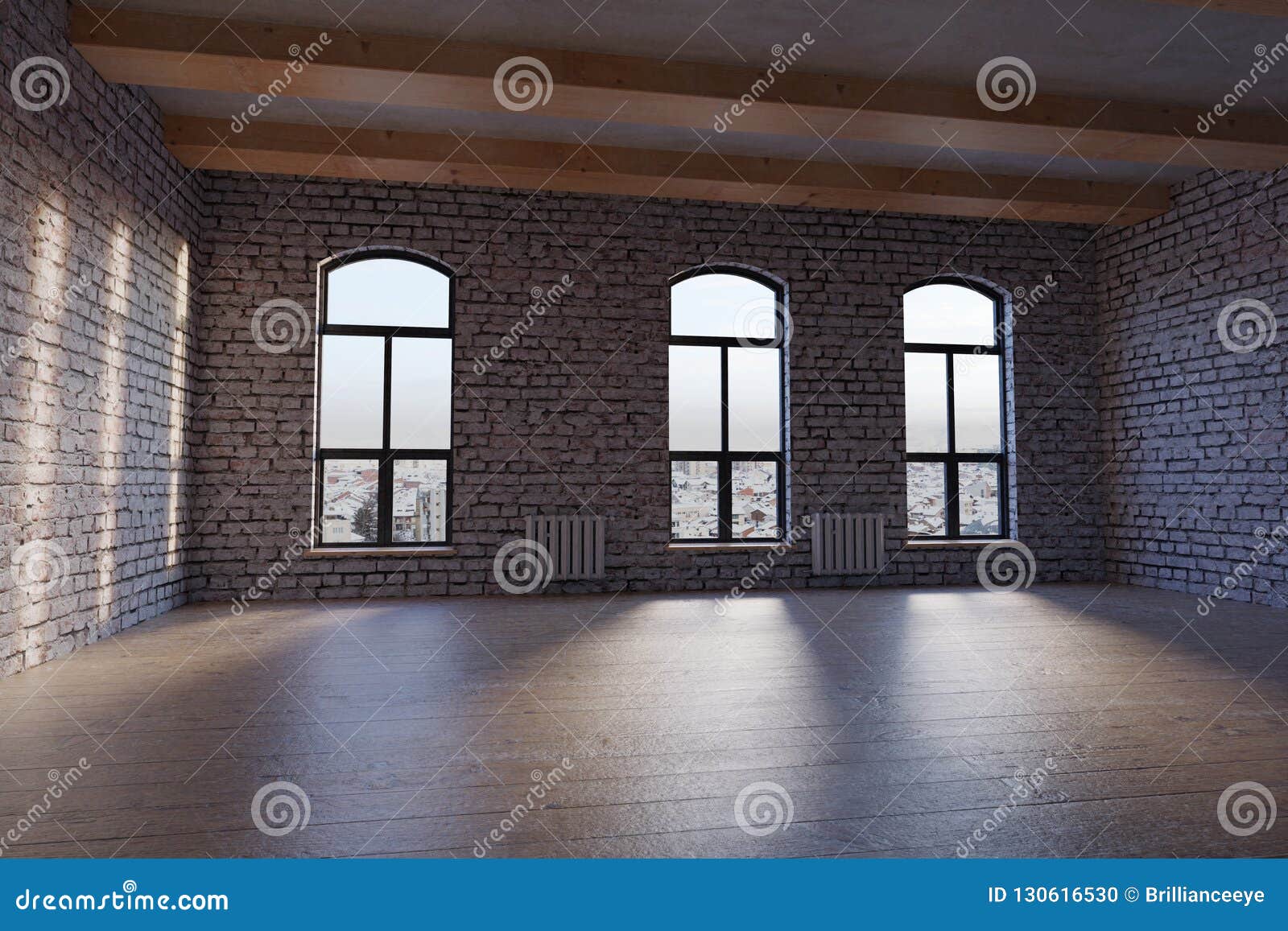 3d Rendering of Empty Studio Loft with White Bricks Stock Illustration ...