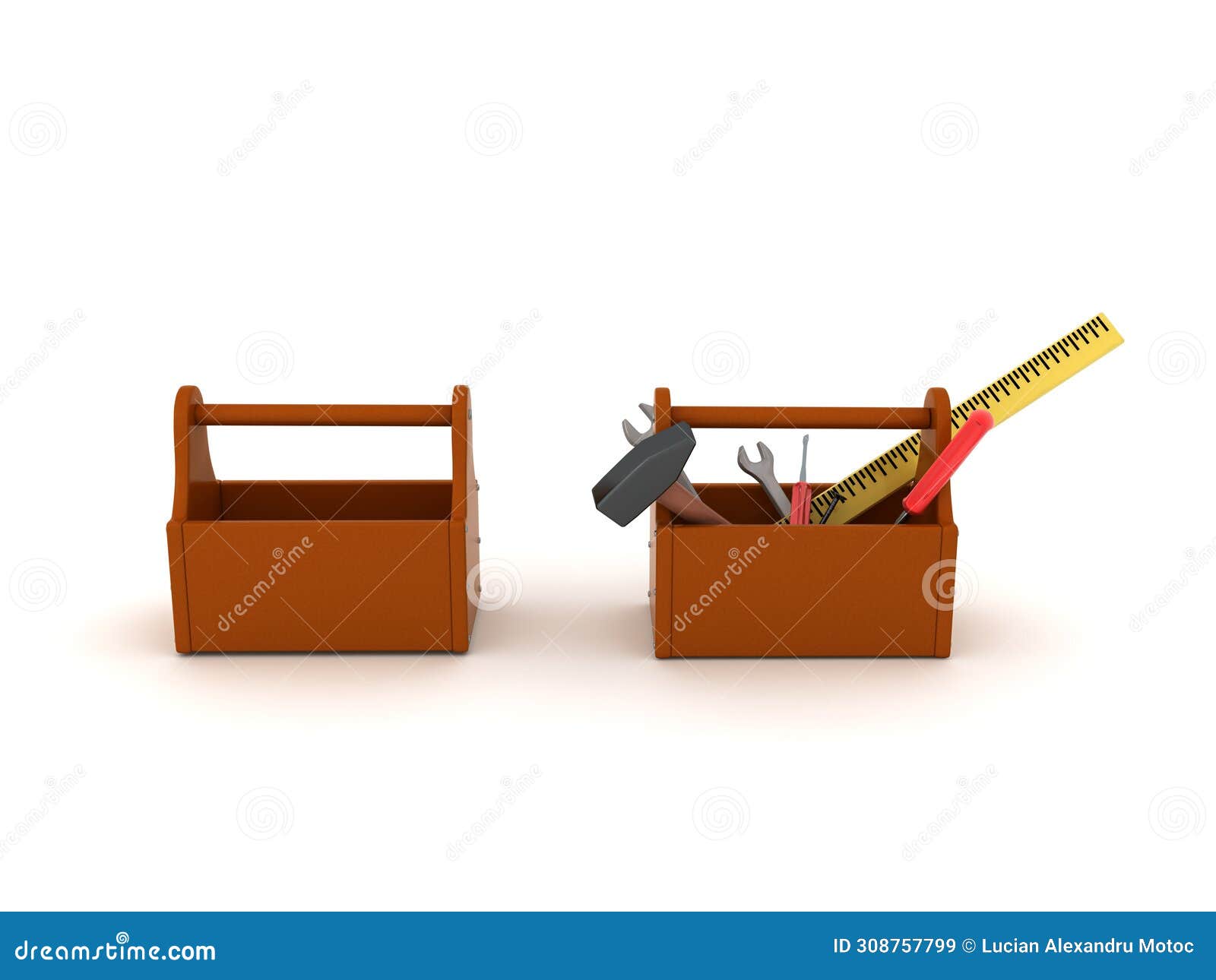 3D Rendering of an Empty Toolbox and One with Tools Stock Illustration ...