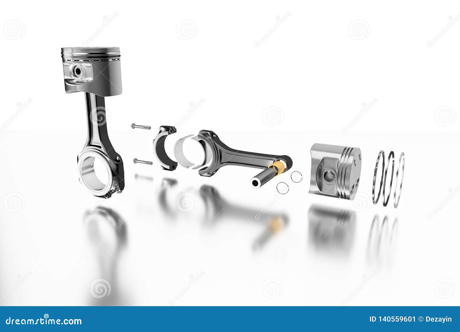 3D Rendering. Engine Piston with Piston Rings Stock Illustration ...
