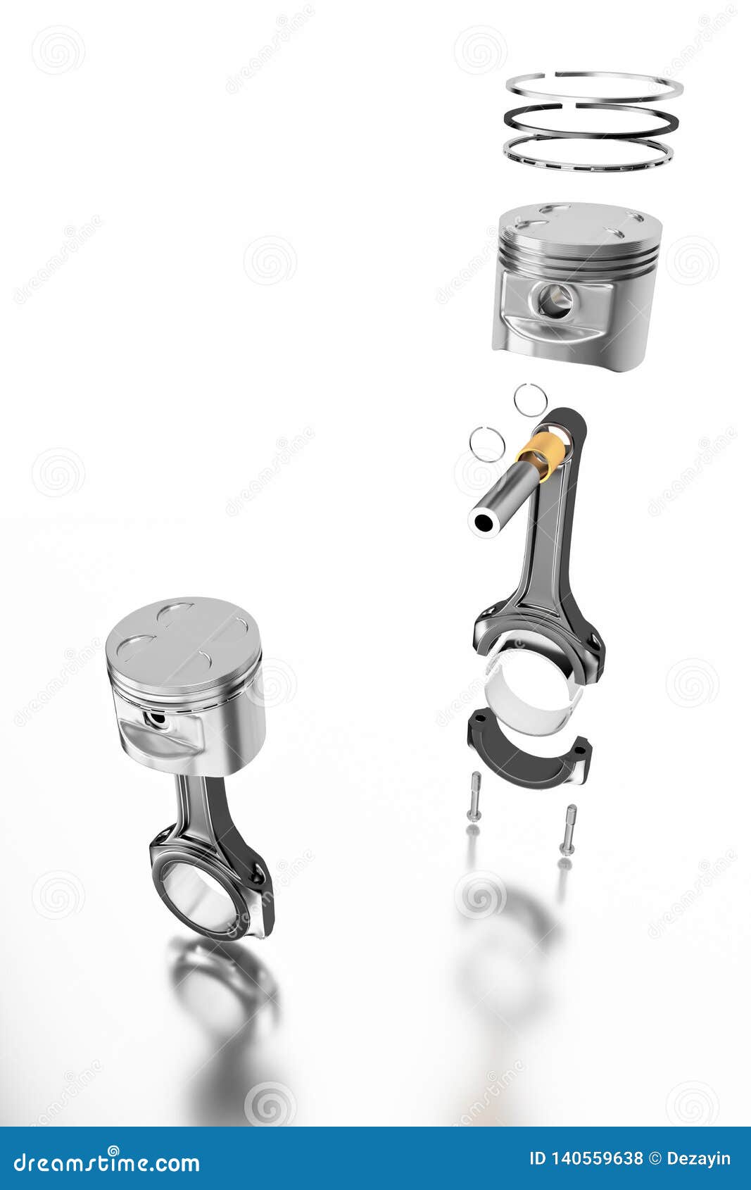 3D Rendering V4 Engine Pistons And Cog Isolated On White Background ...