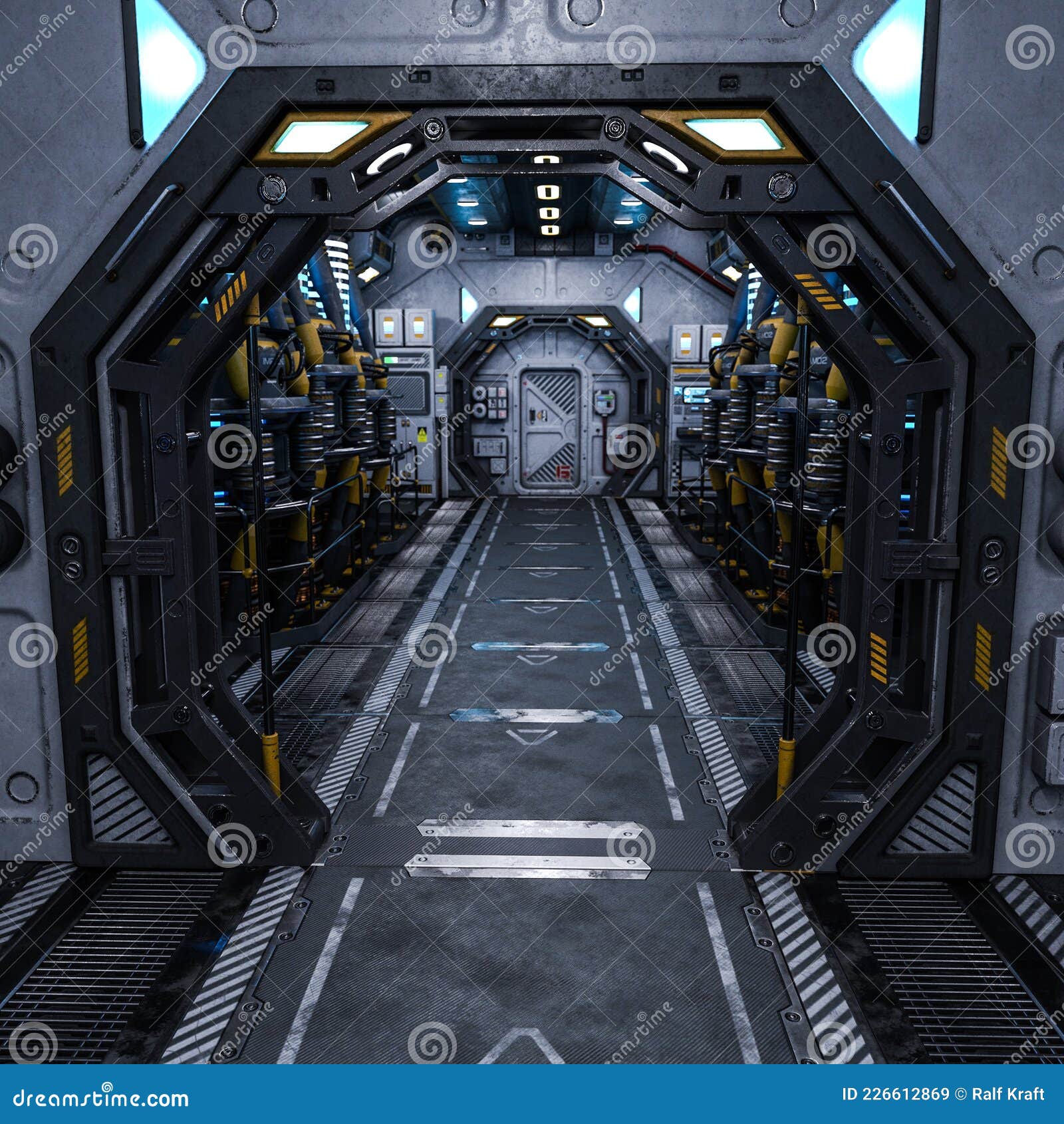 3D-illustration of an Engine Room in a Science Fiction Starship Stock ...