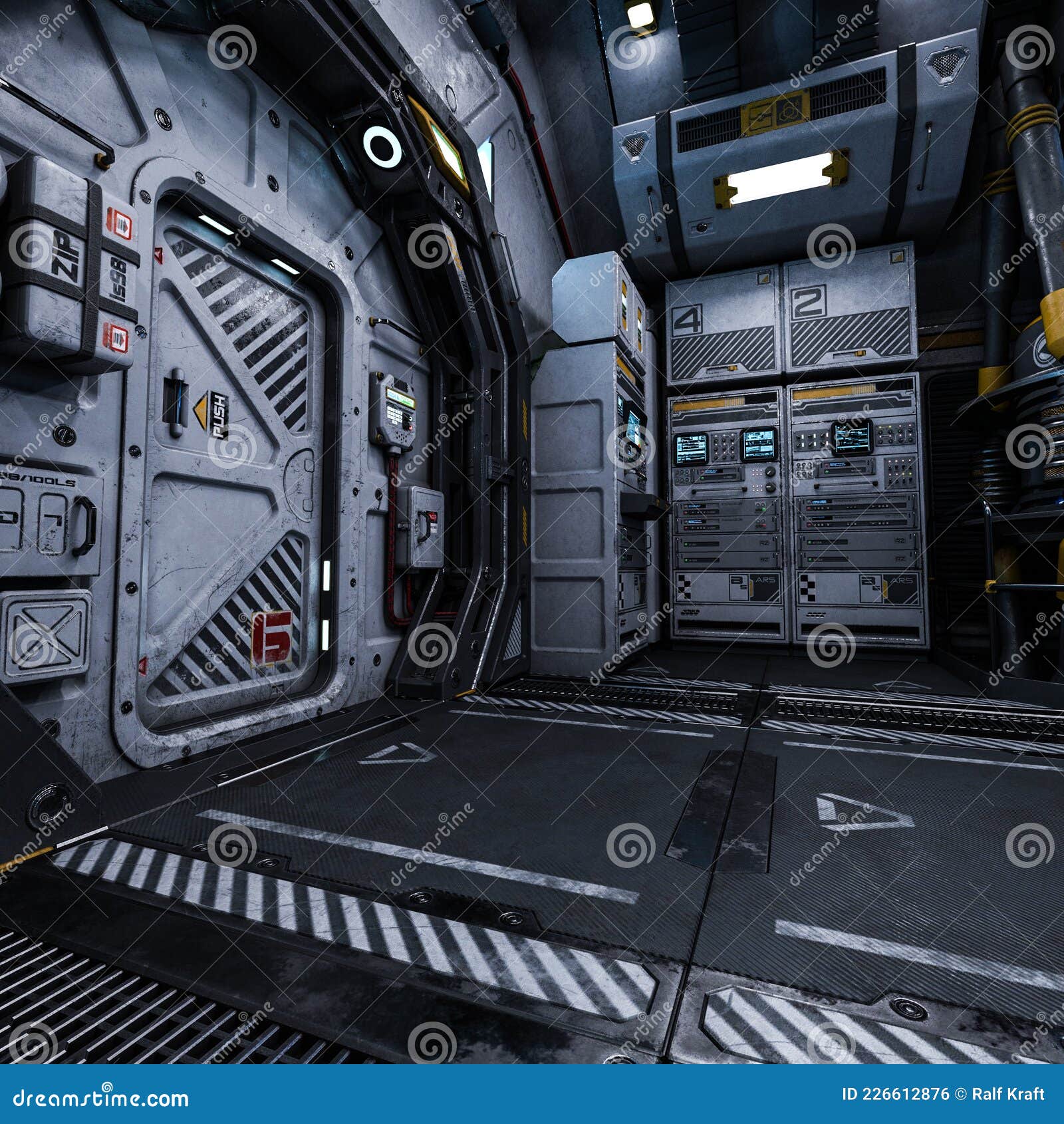 3D-illustration of an Engine Room in a Science Fiction Starship Stock ...