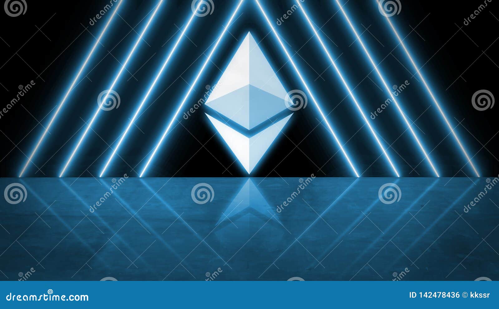3D Rendering of Ethereum Coin ETH with Blue Glow Led Light and ...