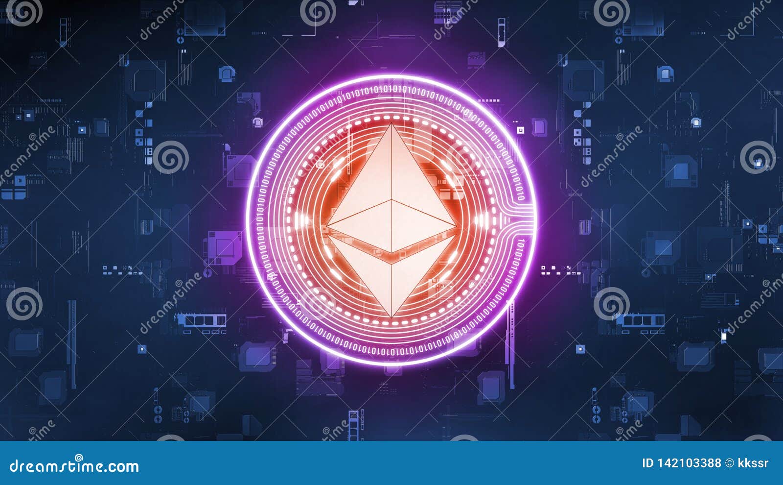 3D Rendering of Ethereum Coin ETH on Computer Circuit Board. Editorial ...