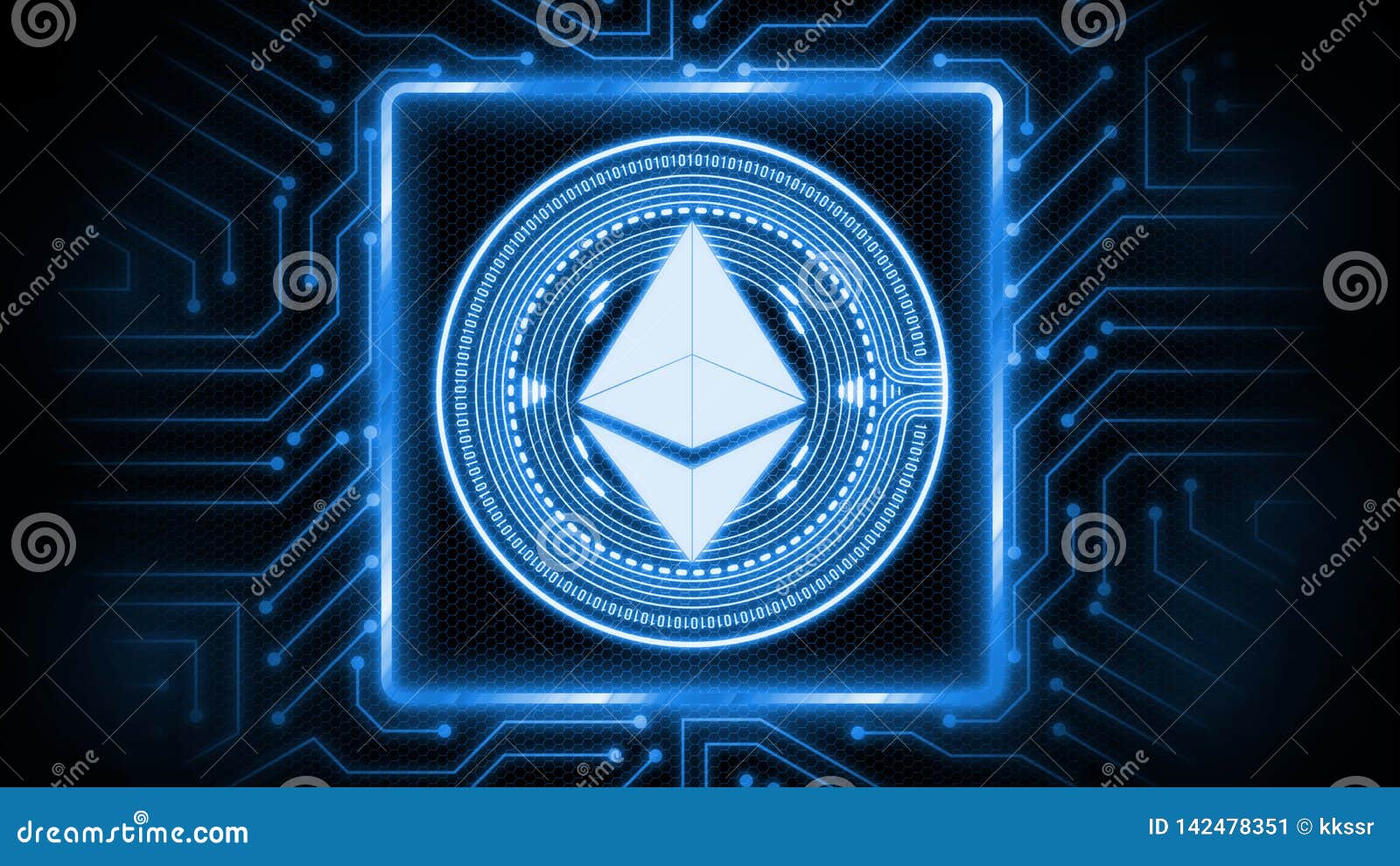 3D Rendering of Ethereum Coin ETH on Computer Circuit Board. Editorial ...