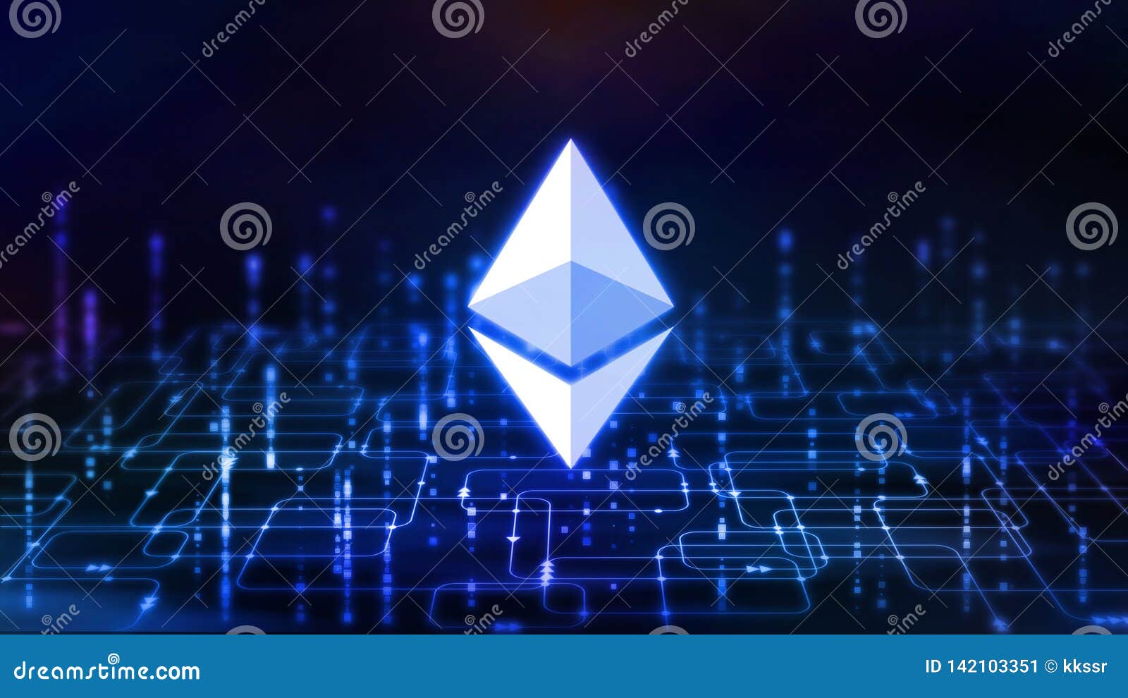 3d Rendering Of Ethereum Eth Coin On Abstract Computer Programming Software Flow Chart