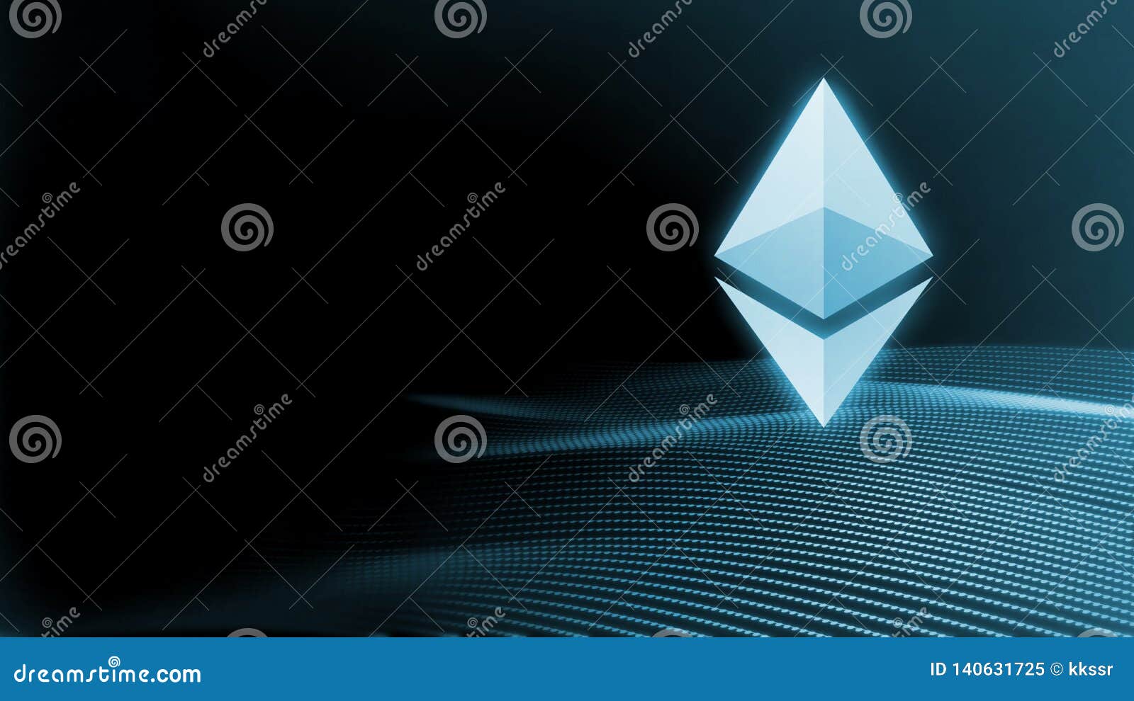 3D Rendering Of Ethereum ETH Glowing Led Hologram On Abstract Lines Geometry Red Against Blue ...