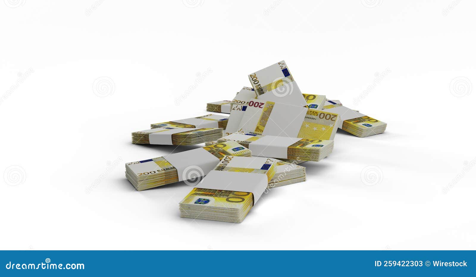 3D Rendering of 200 Euro Packs Isolated on an Empty White Background ...