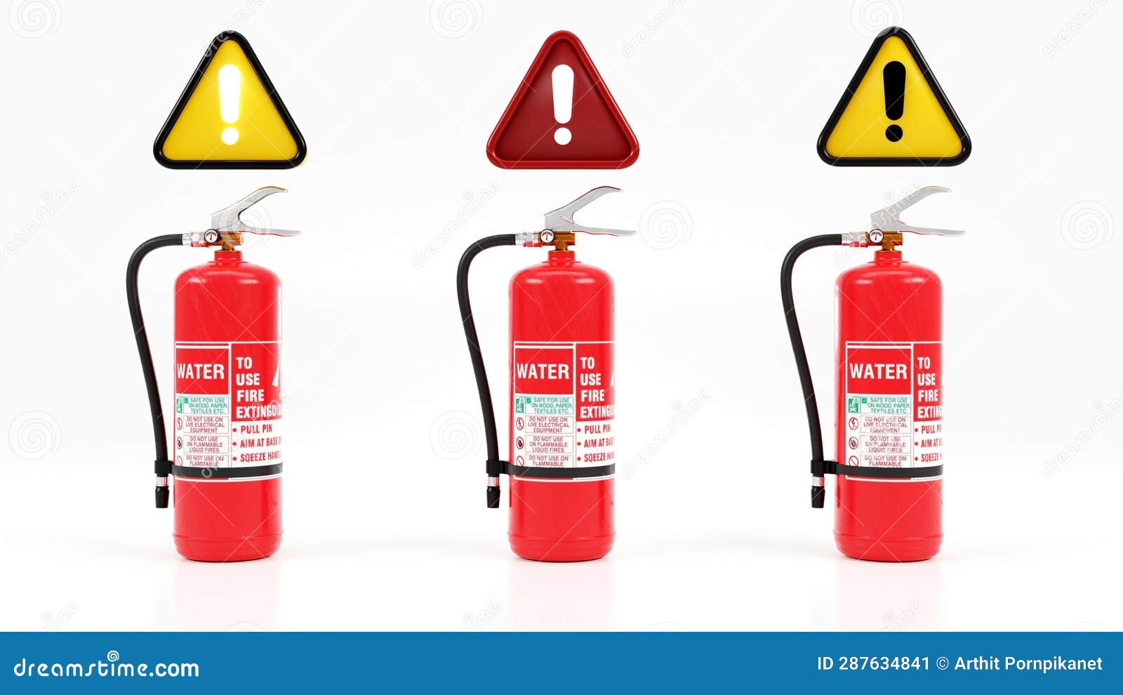3D Rendering of an Exclamation Mark with Fire Extinguishers on with ...