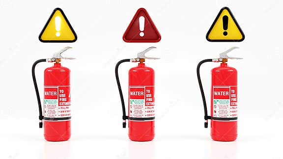 3D Rendering of an Exclamation Mark with Fire Extinguishers on with ...