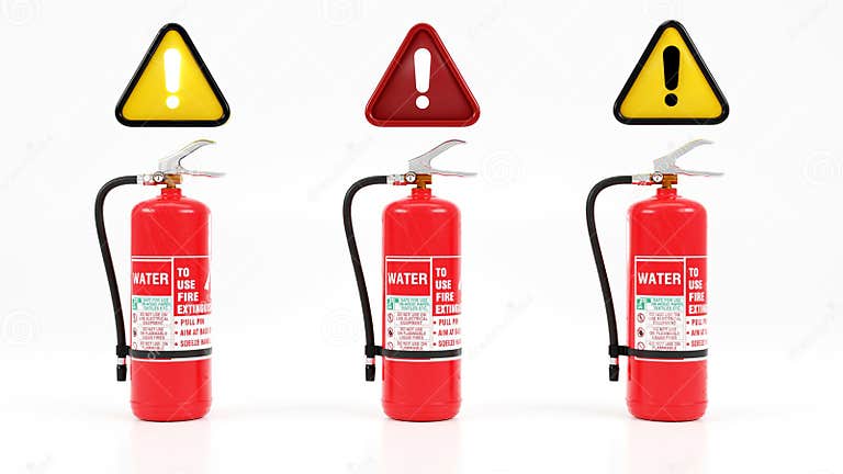 3D Rendering of an Exclamation Mark with Fire Extinguishers on with ...