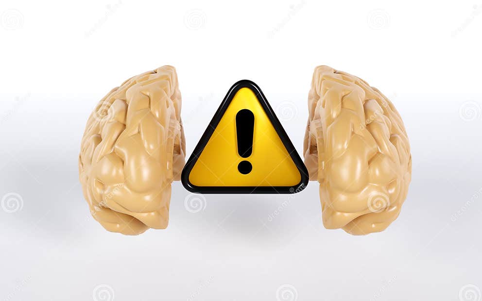 3D Rendering of an Exclamation Mark in Human Brain on a White ...