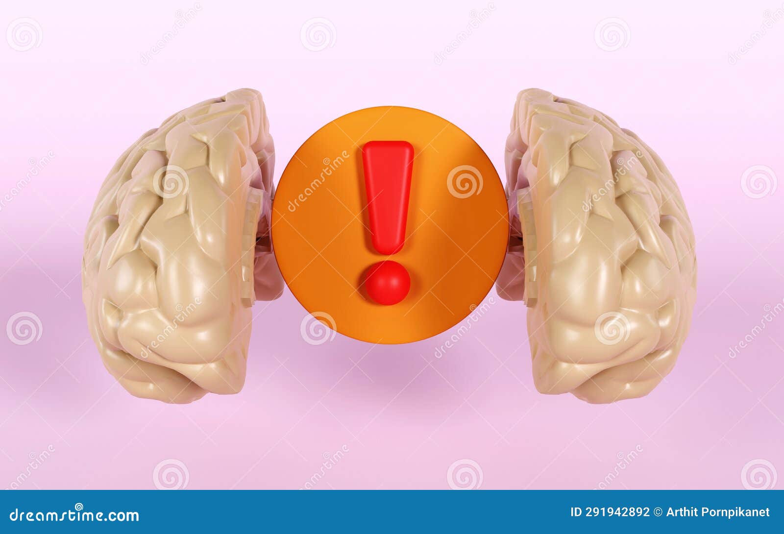 3D Rendering of an Exclamation Mark in Human Brain on a White ...