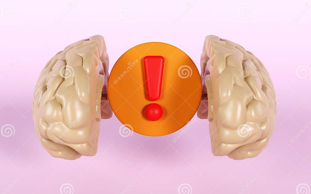 3D Rendering of an Exclamation Mark in Human Brain on a White ...