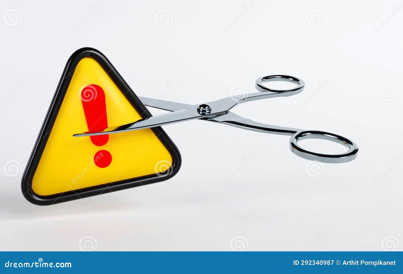 3D Rendering of an Exclamation with Scissors Cut on White Background ...