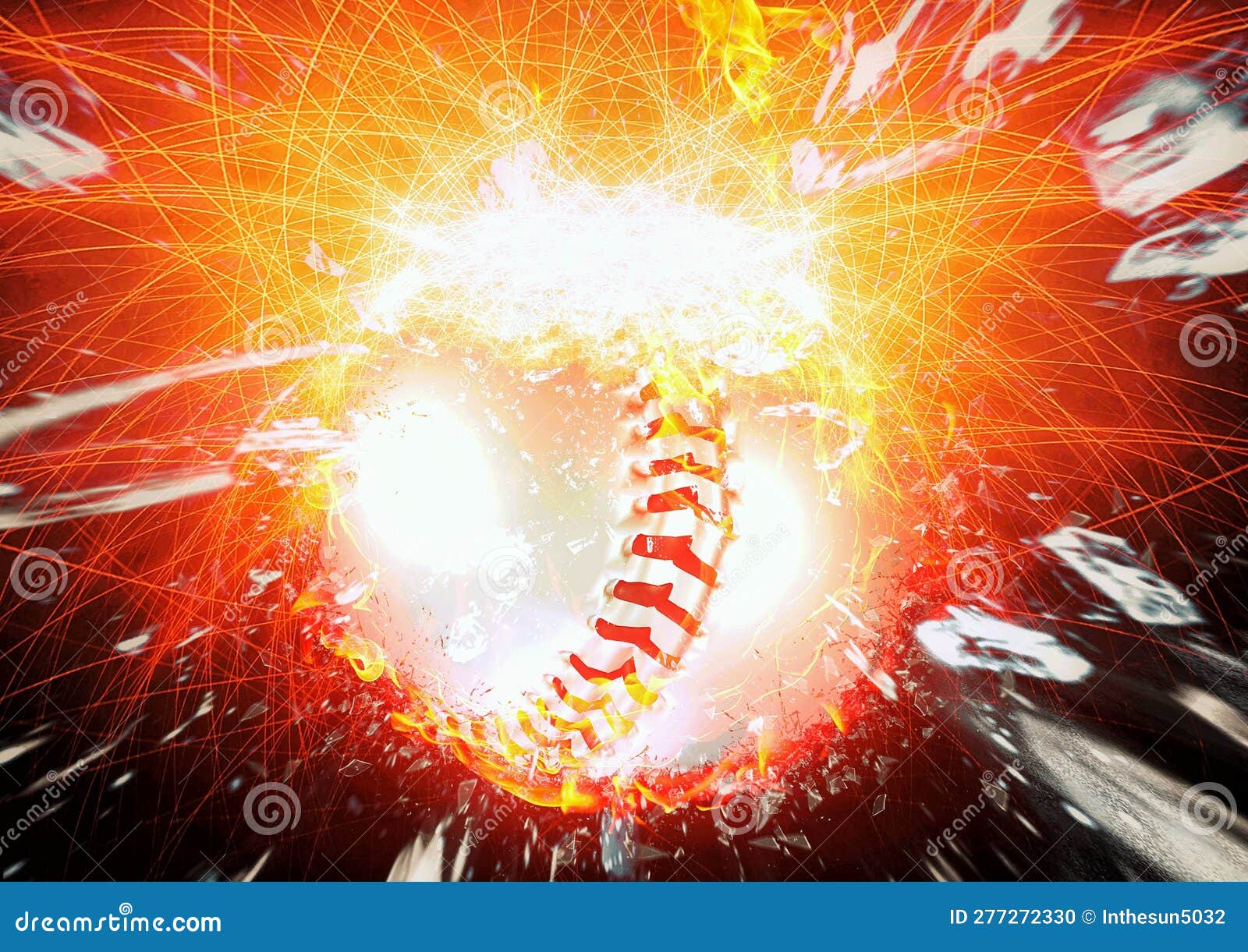 3d Rendering Exploding and Flaming Baseball Ball Stock Illustration ...