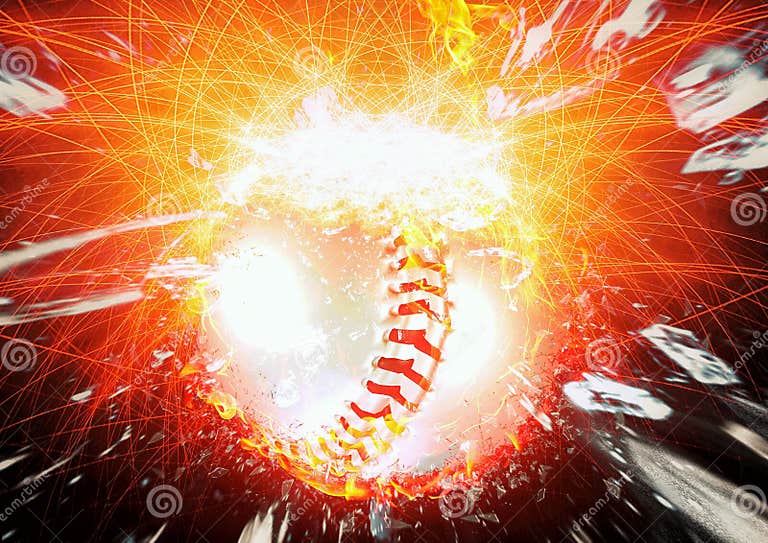 3d Rendering Exploding and Flaming Baseball Ball Stock Illustration ...
