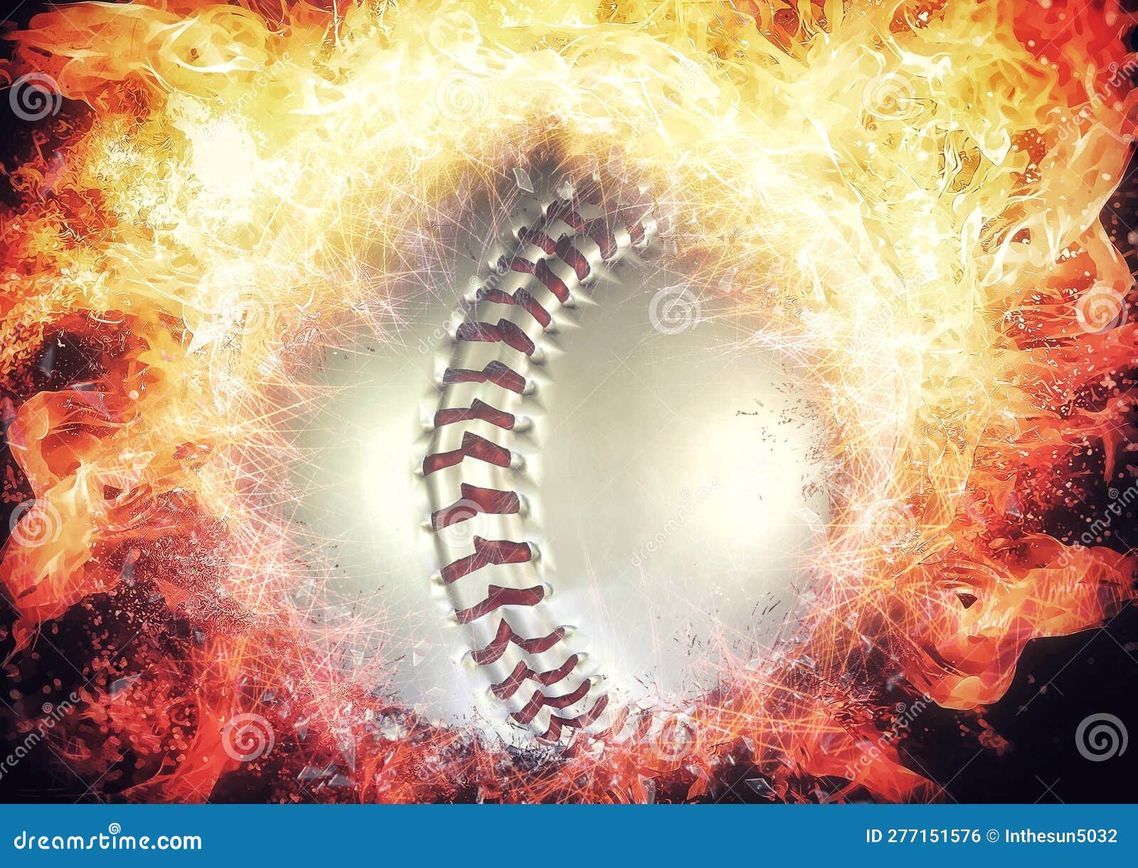 3d Rendering Exploding and Flaming Baseball Ball Stock Illustration ...