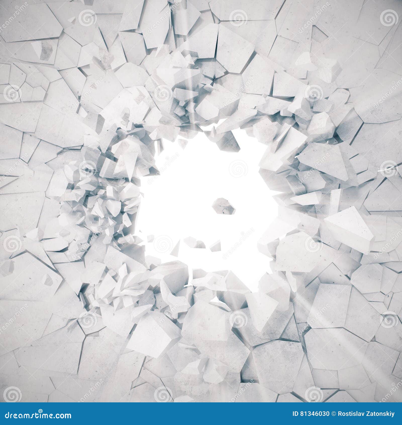 3d Rendering Explosion, Cracked Concrete Wall, Bullet Hole, Destruction ...