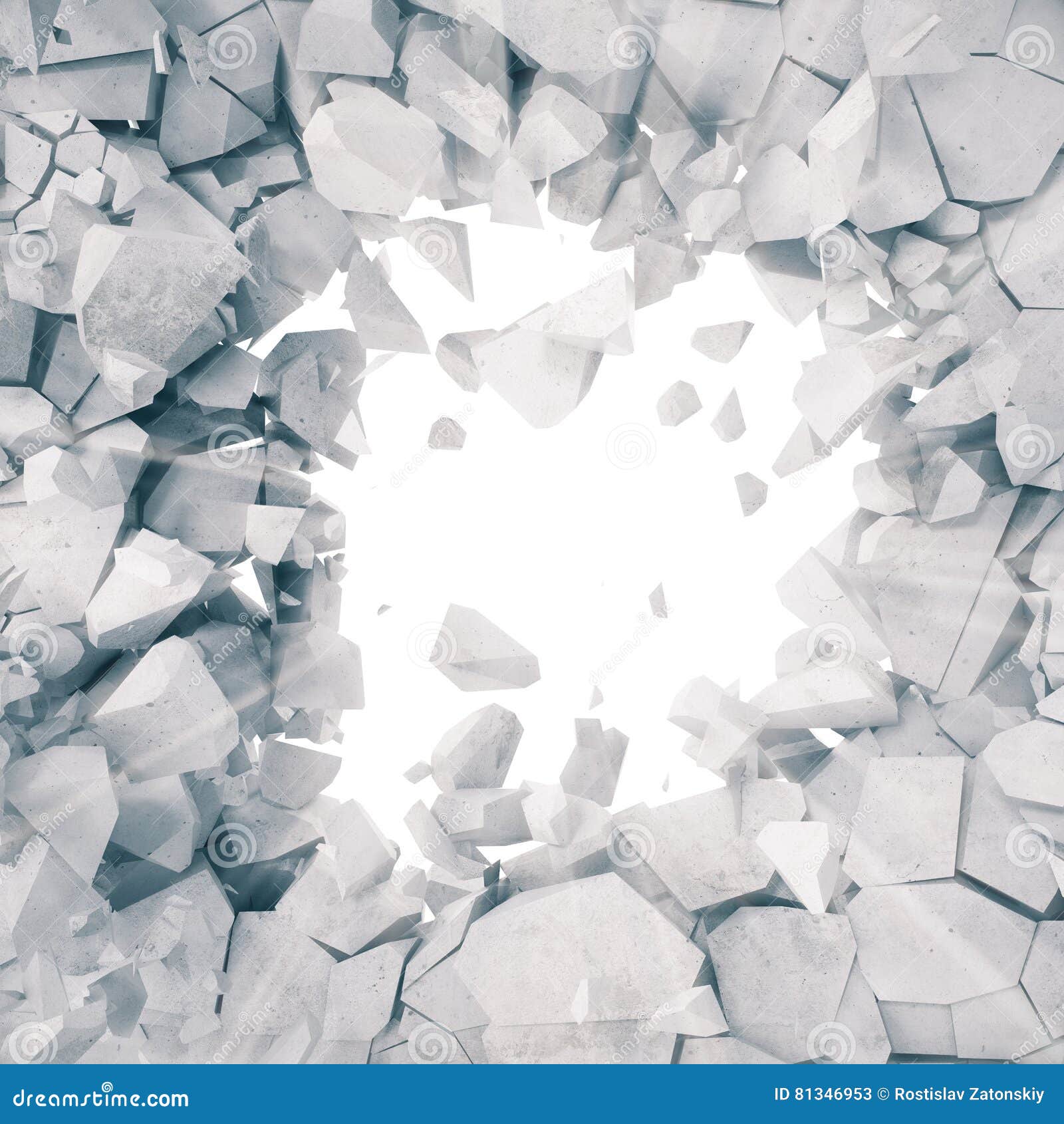 3d Rendering, Explosion, Broken Concrete Wall, Cracked Earth, Bullet ...