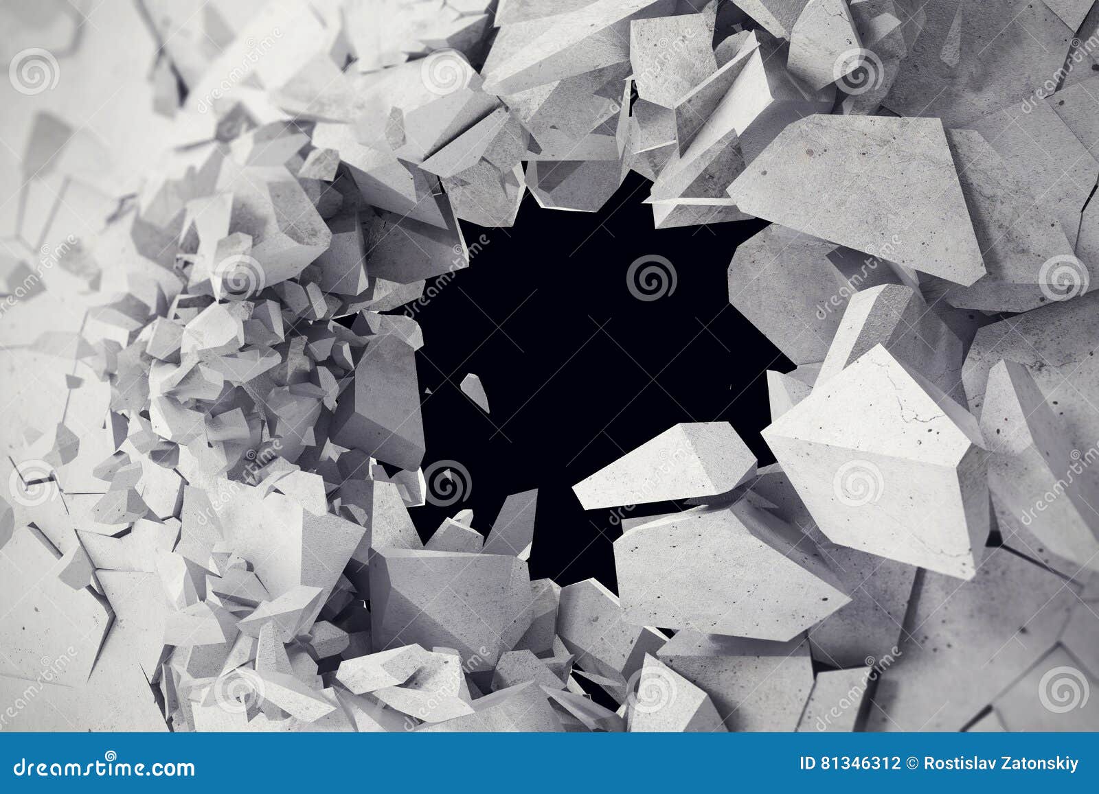 3d Rendering, Explosion, Broken Concrete Wall, Bullet Hole, Destruction ...