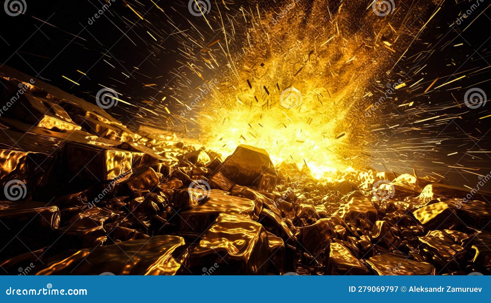 3d Rendering of Explosion of Gold Particles. Explosion of Golden Cubes ...