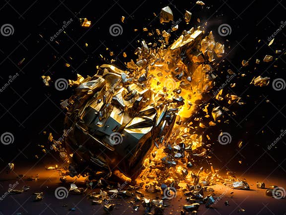 3d Rendering of Explosion of Gold Particles. Explosion of Golden Cubes ...