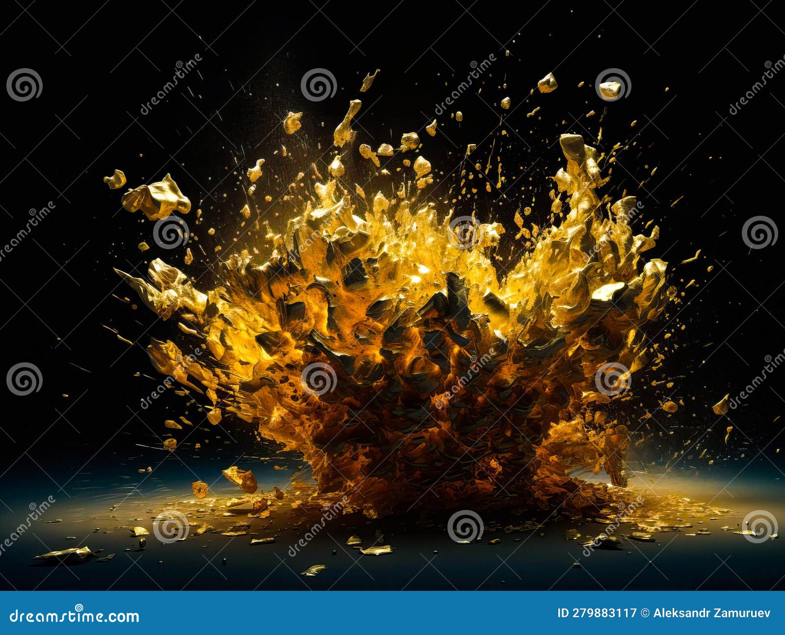 3d Rendering of Explosion of Gold Particles. Explosion of Golden Cubes ...