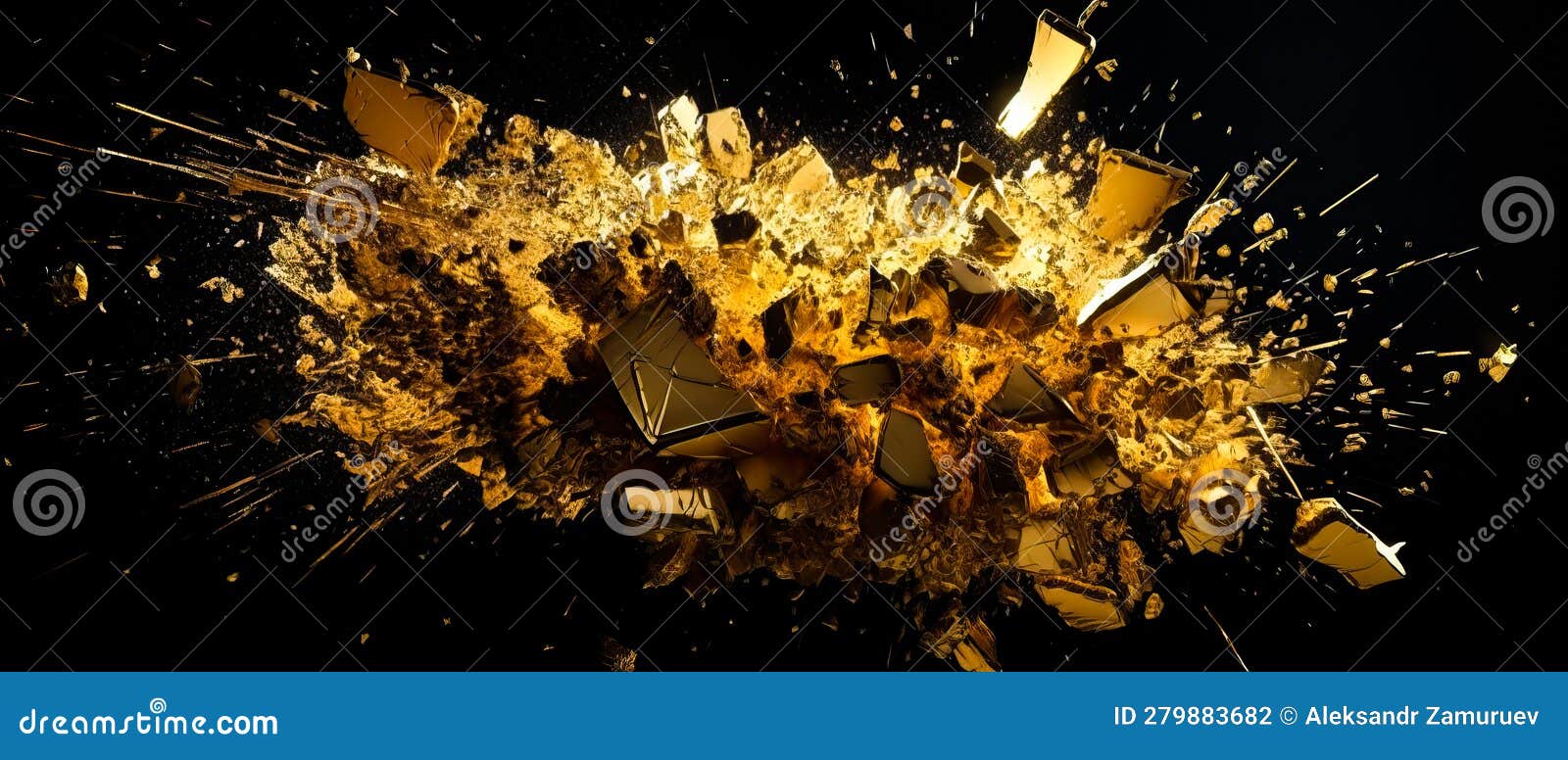 3d Rendering of Explosion of Gold Particles. Explosion of Golden Cubes ...