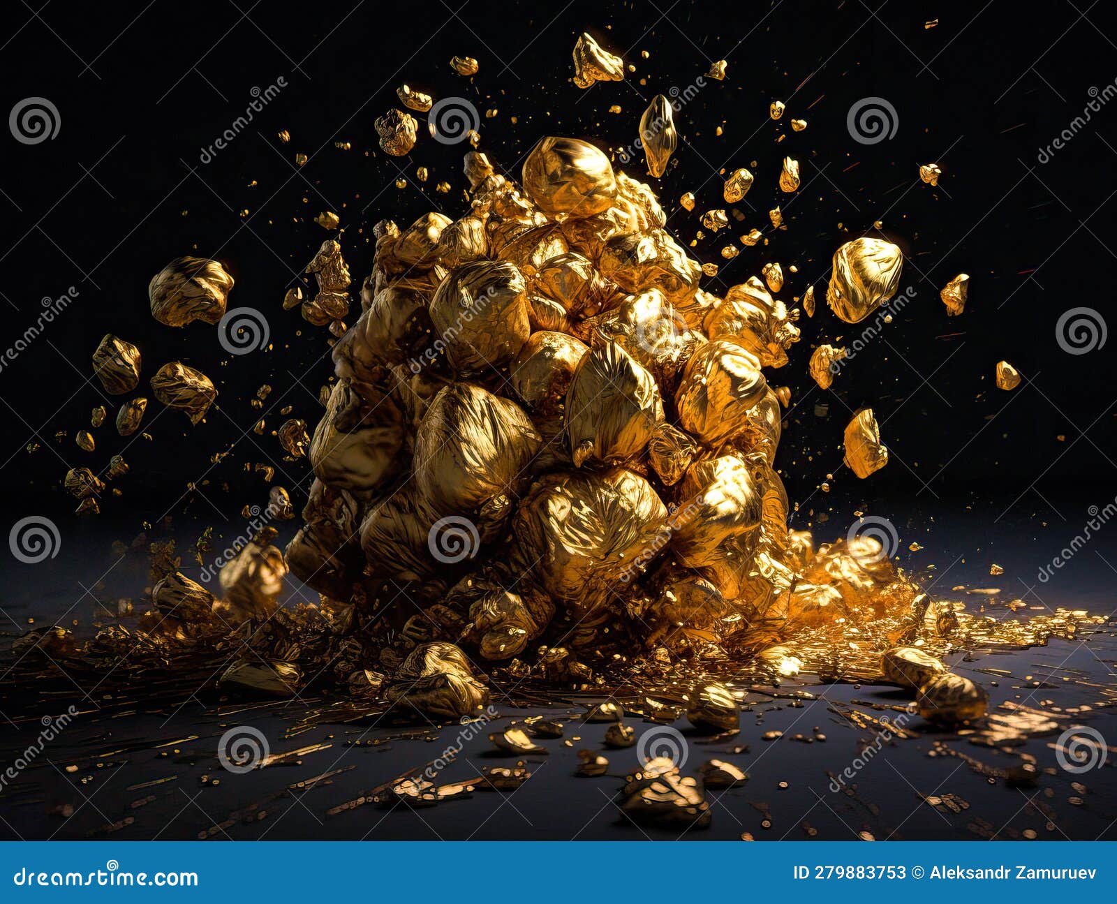3d Rendering of Explosion of Gold Particles. Explosion of Golden Cubes ...