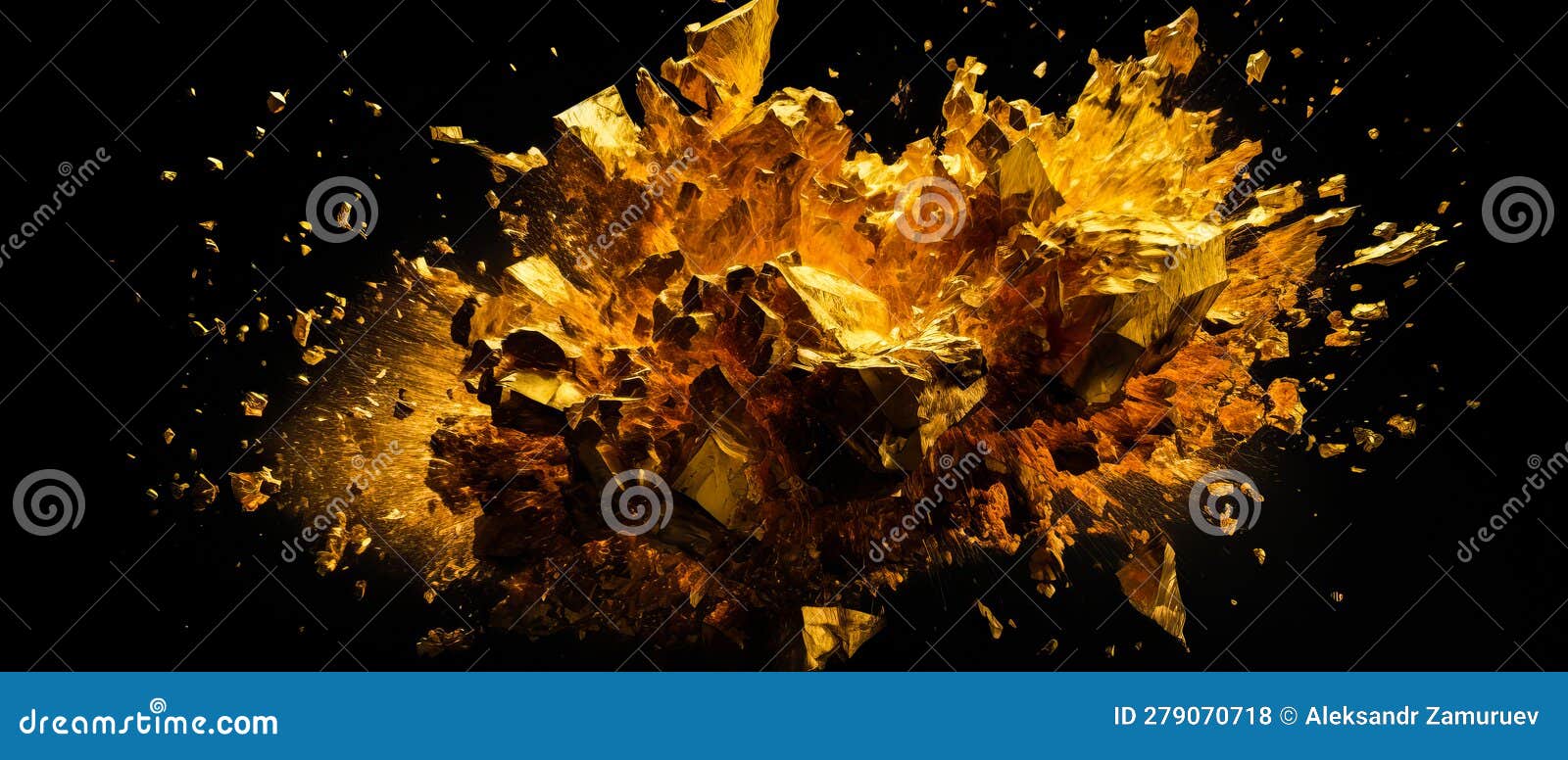 3d Rendering of Explosion of Gold Particles. Explosion of Golden Cubes ...