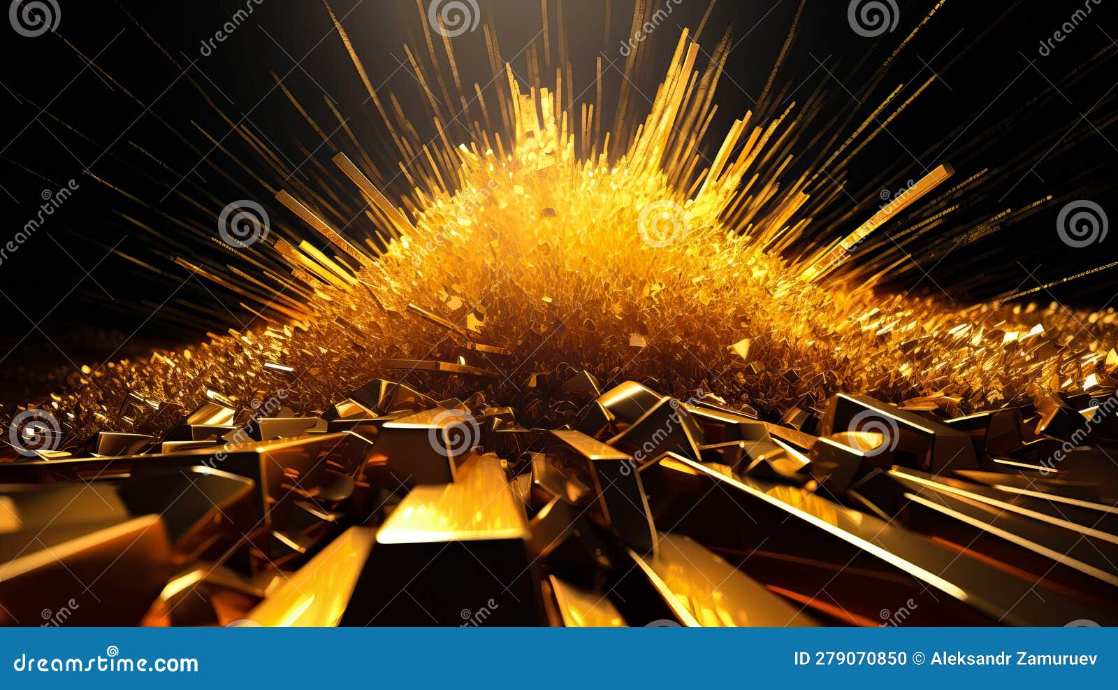 3d Rendering of Explosion of Gold Particles. Explosion of Golden Cubes ...