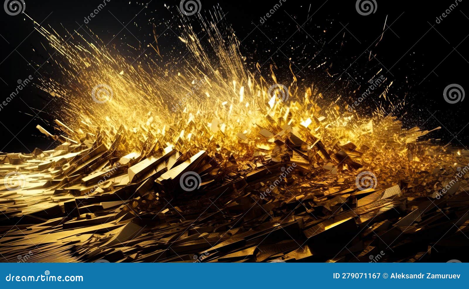 3d Rendering of Explosion of Gold Particles. Explosion of Golden Cubes ...