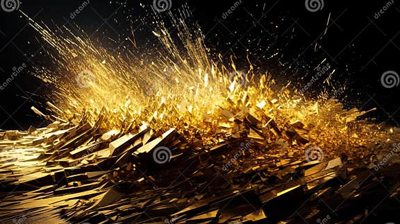 3d Rendering of Explosion of Gold Particles. Explosion of Golden Cubes ...