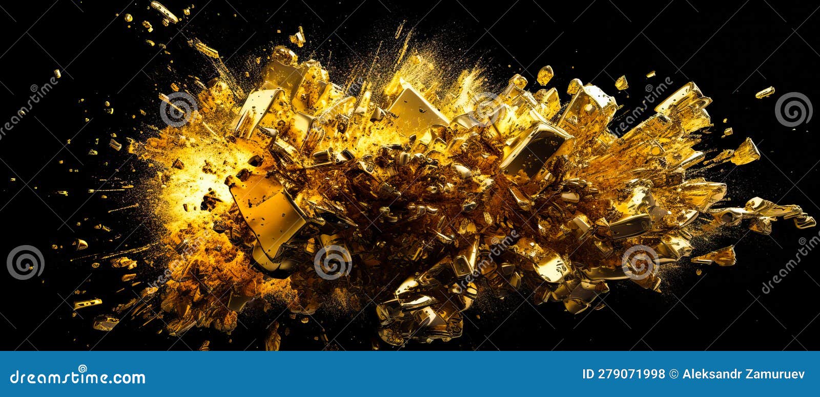 3d Rendering of Explosion of Gold Particles. Explosion of Golden Cubes ...