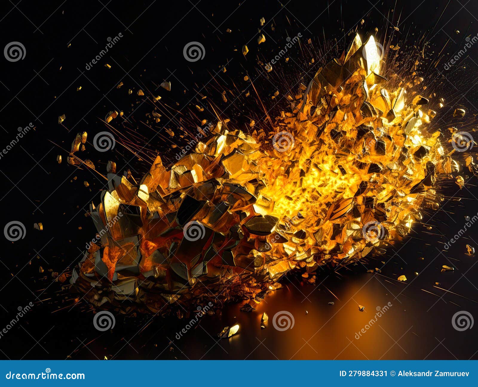 3d Rendering of Explosion of Gold Particles. Explosion of Golden Cubes ...