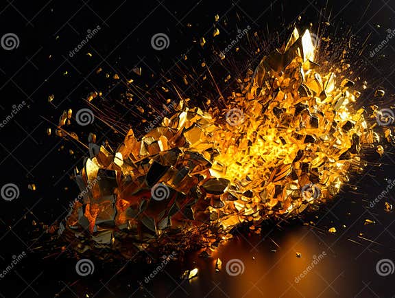 3d Rendering of Explosion of Gold Particles. Explosion of Golden Cubes ...