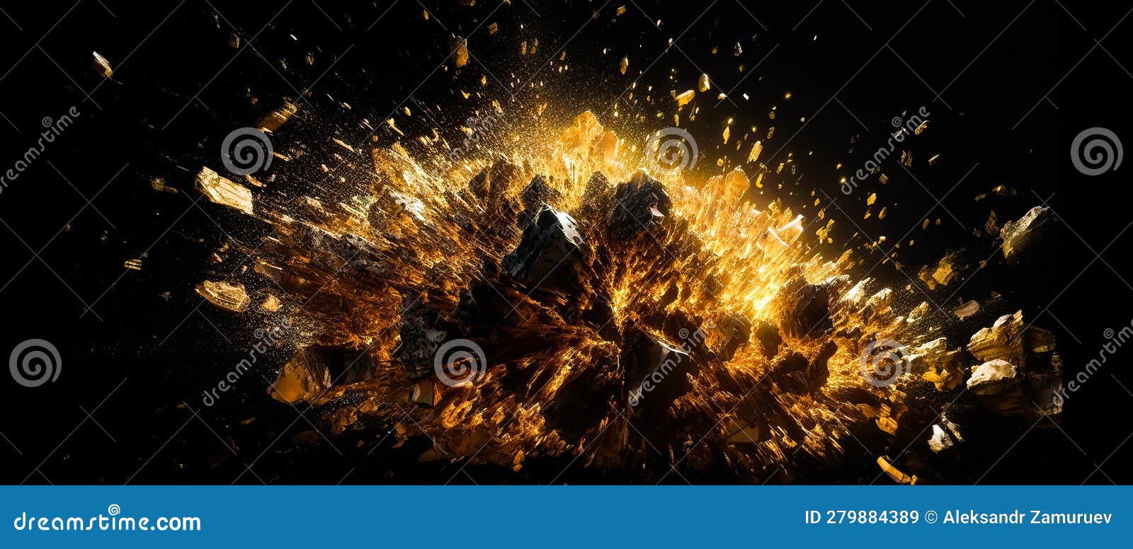 3d Rendering of Explosion of Gold Particles. Explosion of Golden Cubes ...