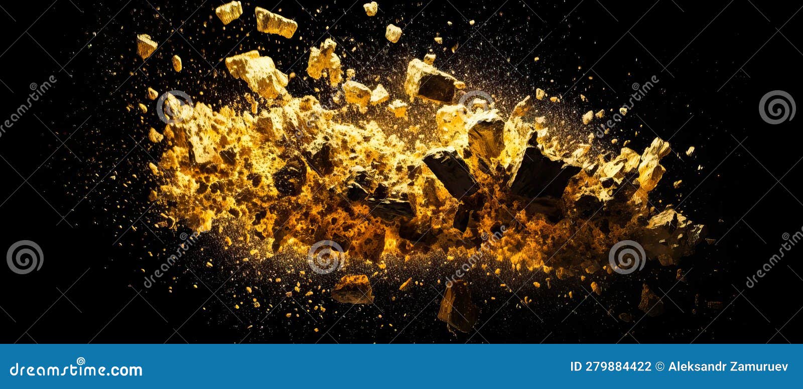 3d Rendering of Explosion of Gold Particles. Explosion of Golden Cubes ...