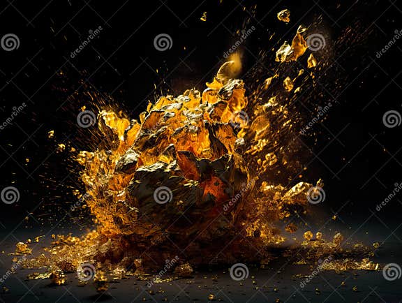 3d Rendering of Explosion of Gold Particles. Explosion of Golden Cubes ...