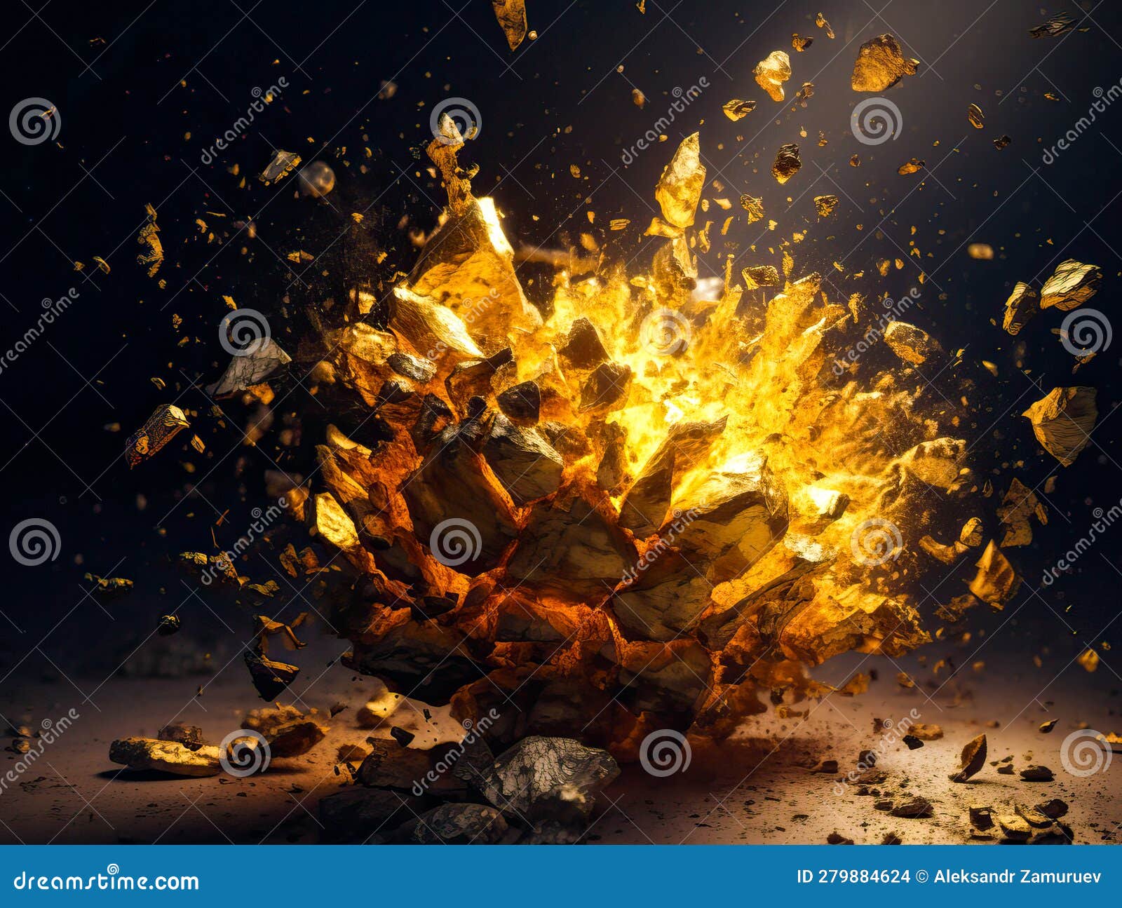 3d Rendering of Explosion of Gold Particles. Explosion of Golden Cubes ...