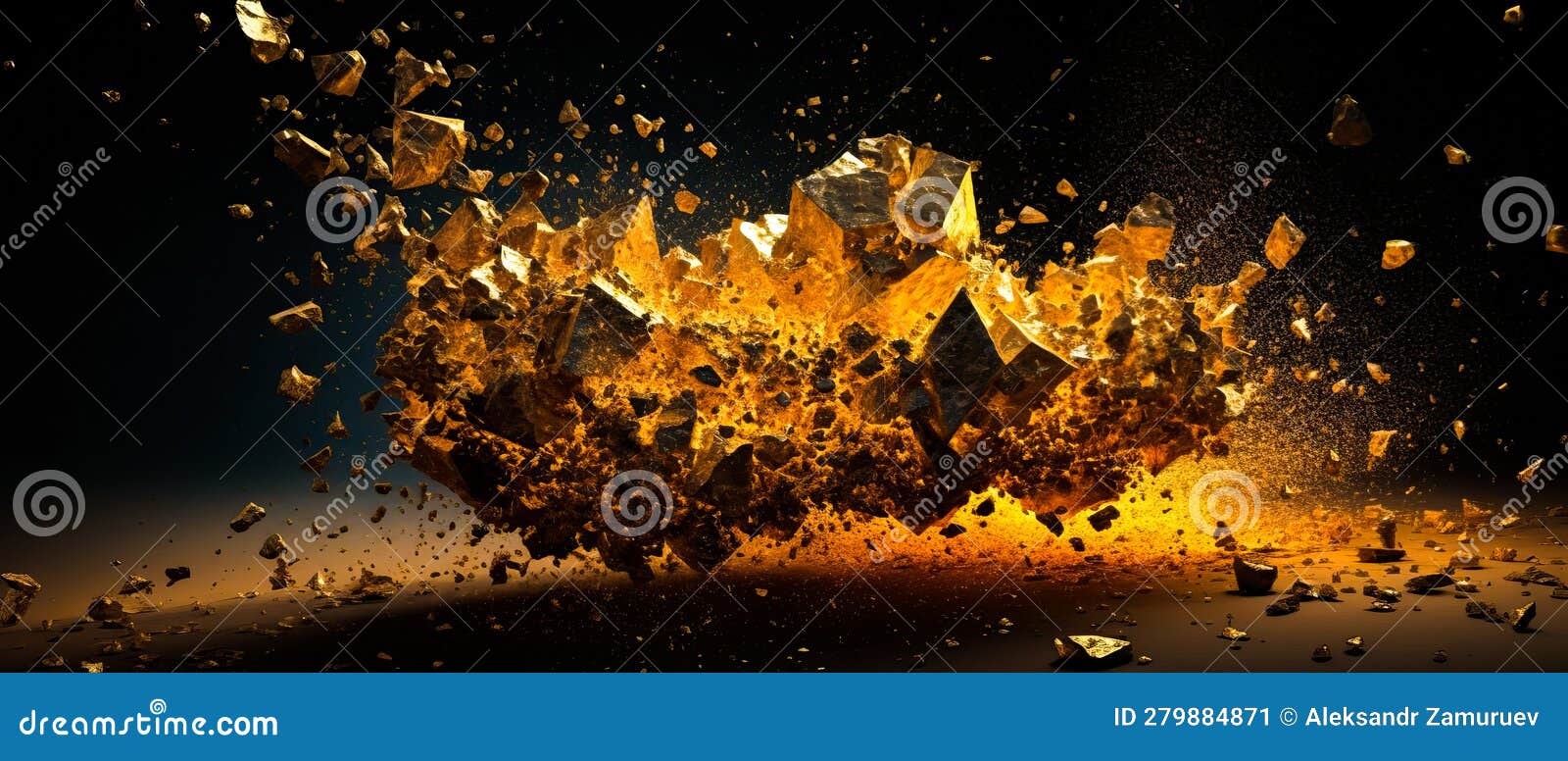 3d Rendering of Explosion of Gold Particles. Explosion of Golden Cubes ...