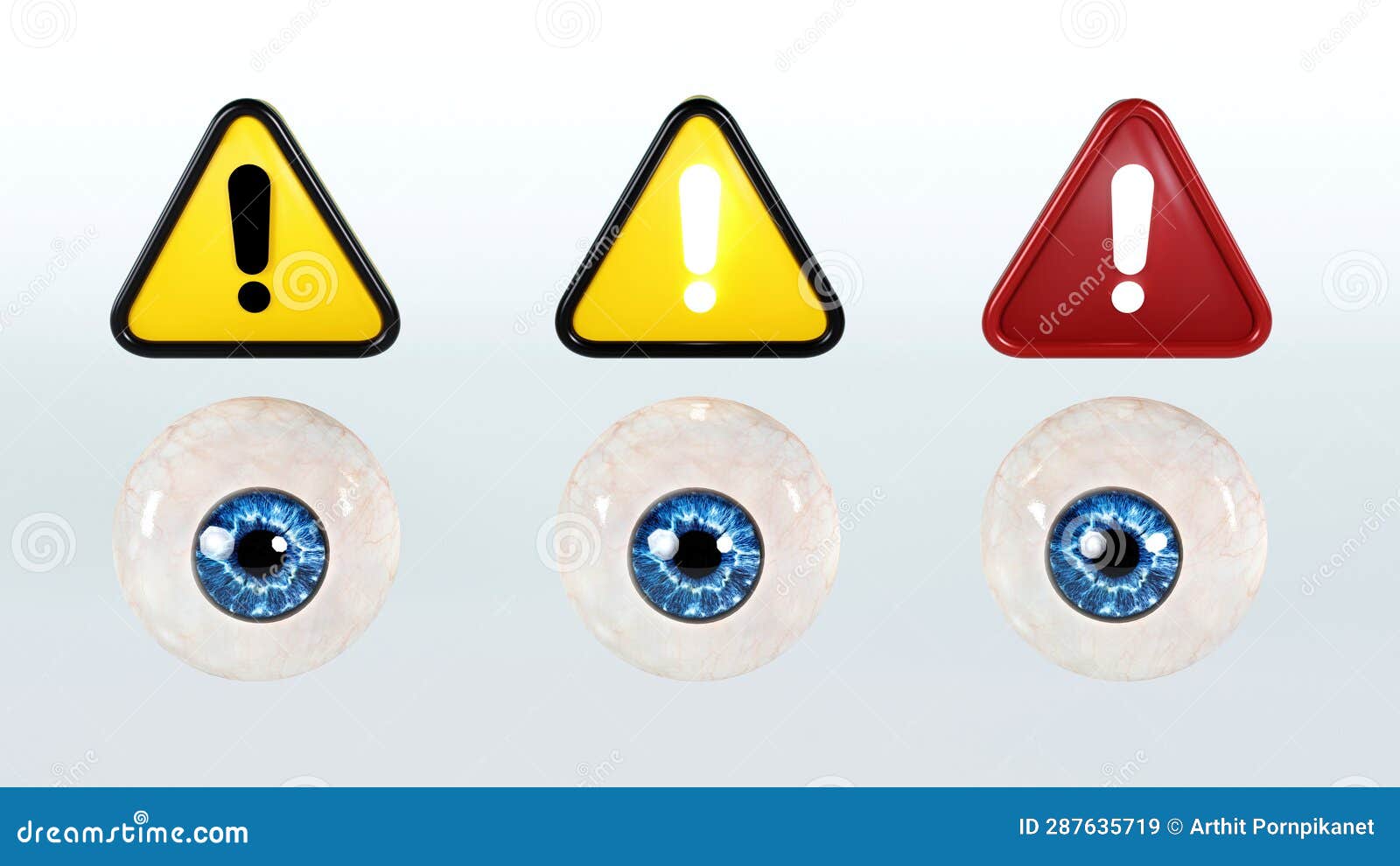 3D Rendering of an Eye with Exclamation Icon, Error, Problem, Alert ...