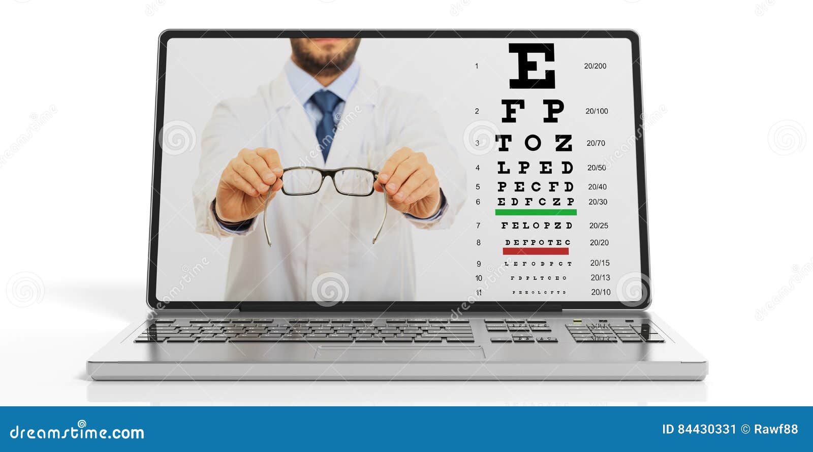3d Rendering Eyesight Test on a Laptop Stock Illustration ...