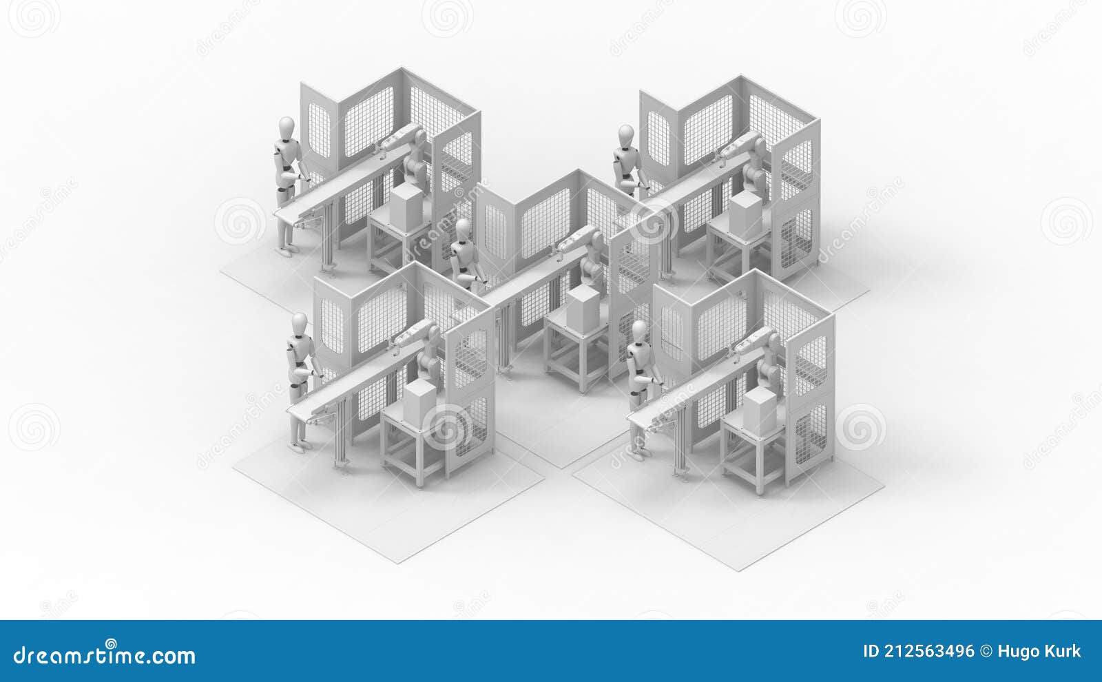 3D Rendering of a Factory Assembly Line Worker Dummy on a Conveyor Belt ...