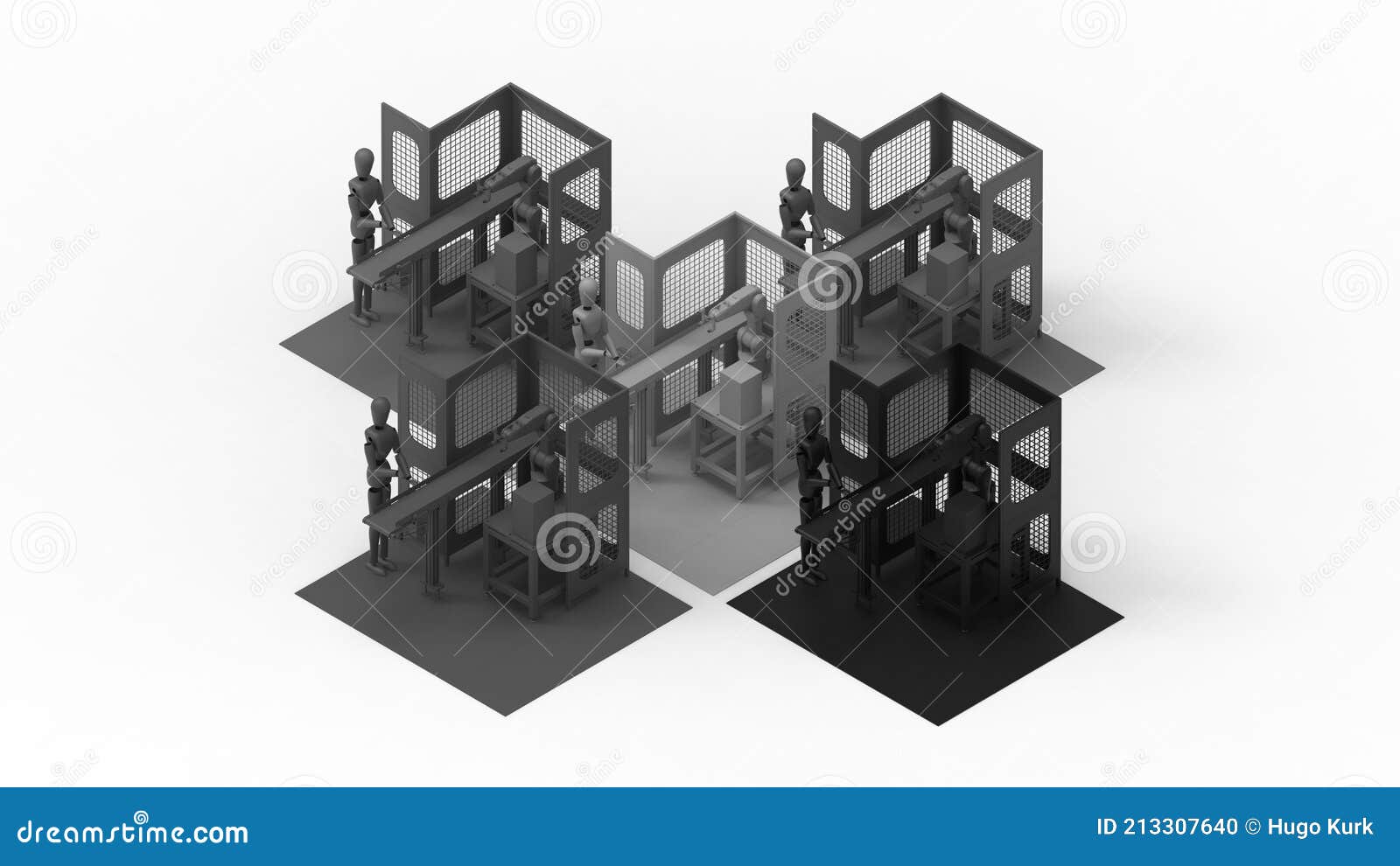 3D Rendering of a Factory Assembly Line Worker Dummy on a Conveyor Belt ...