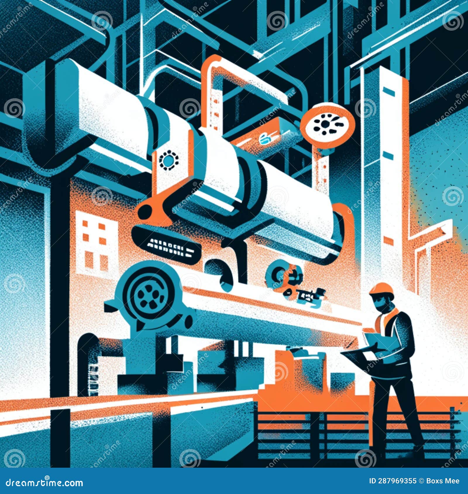 3d Rendering of a Factory Worker in Front of a Production Line ...