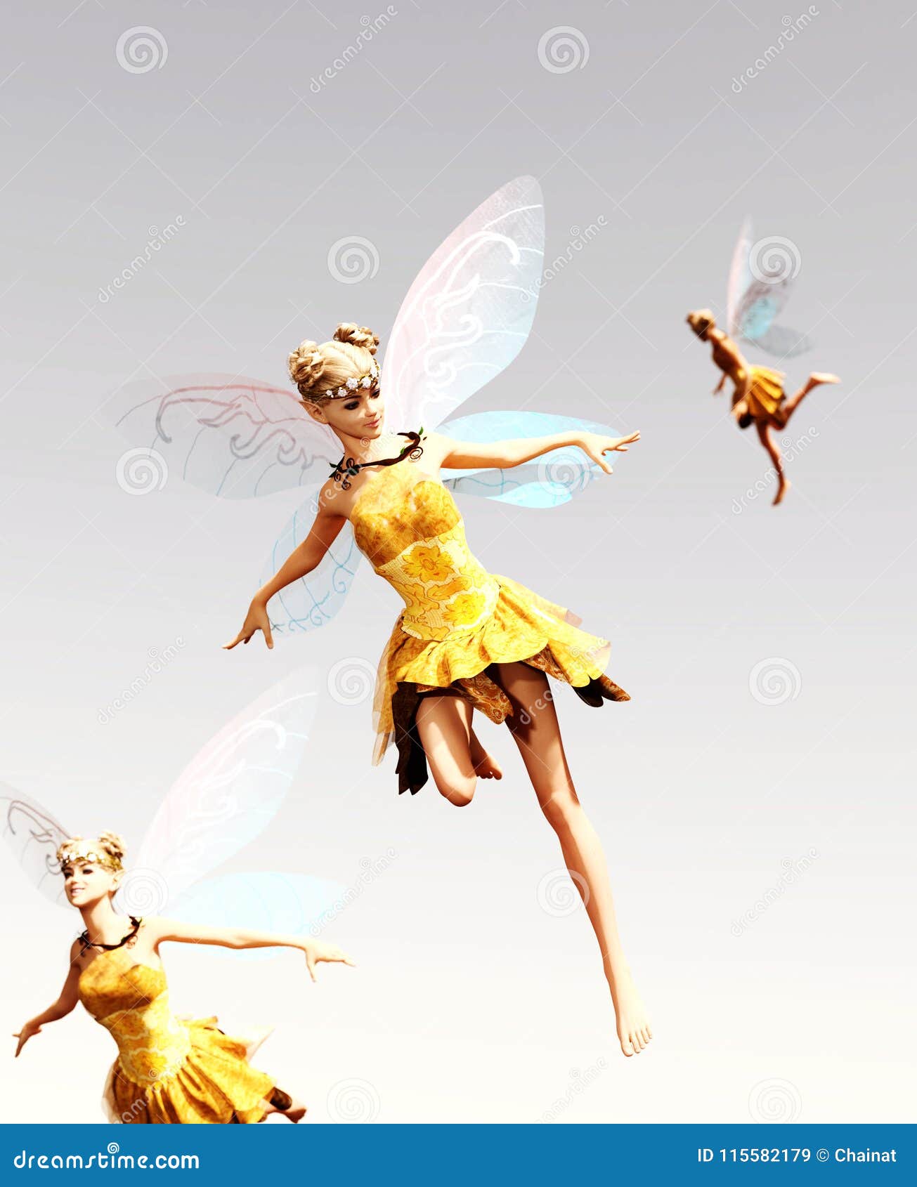 A Fairies Flying on the Sky Stock Illustration - Illustration of elven ...
