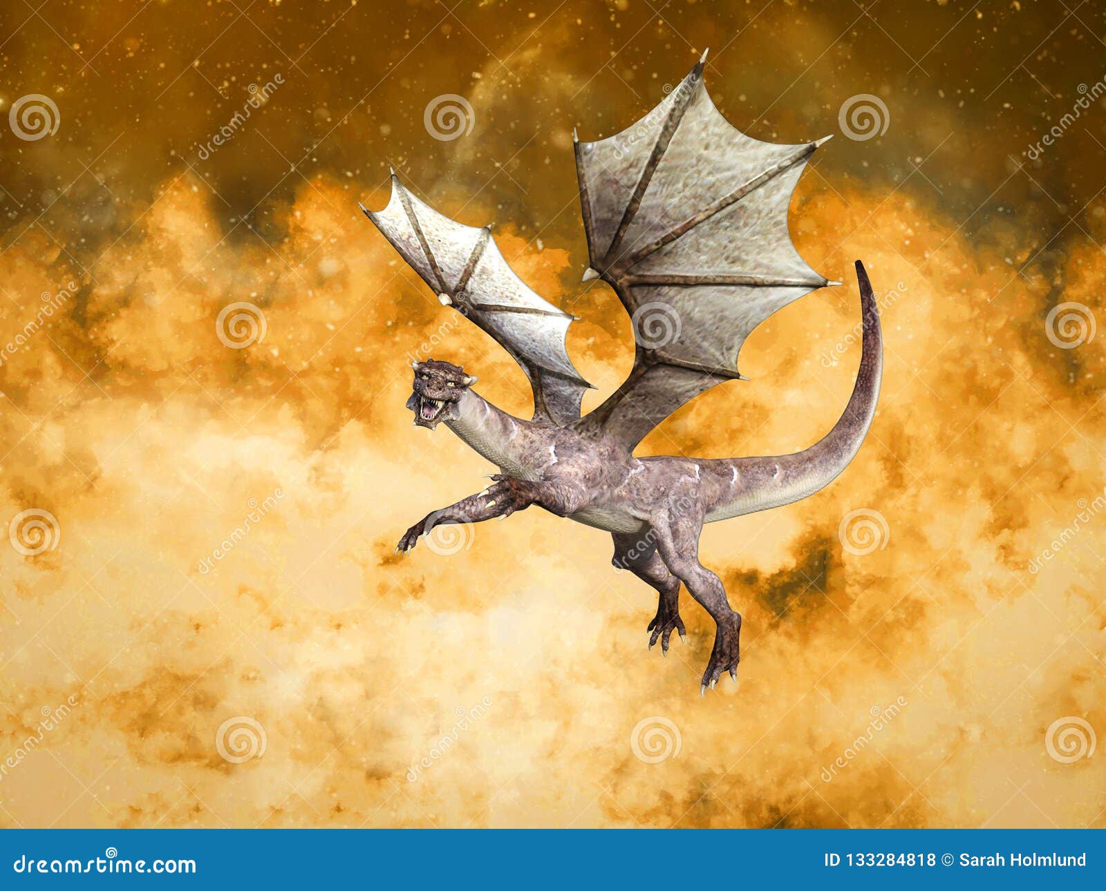 3D Rendering of a Fairy Tale Dragon in Fire Stock Illustration ...