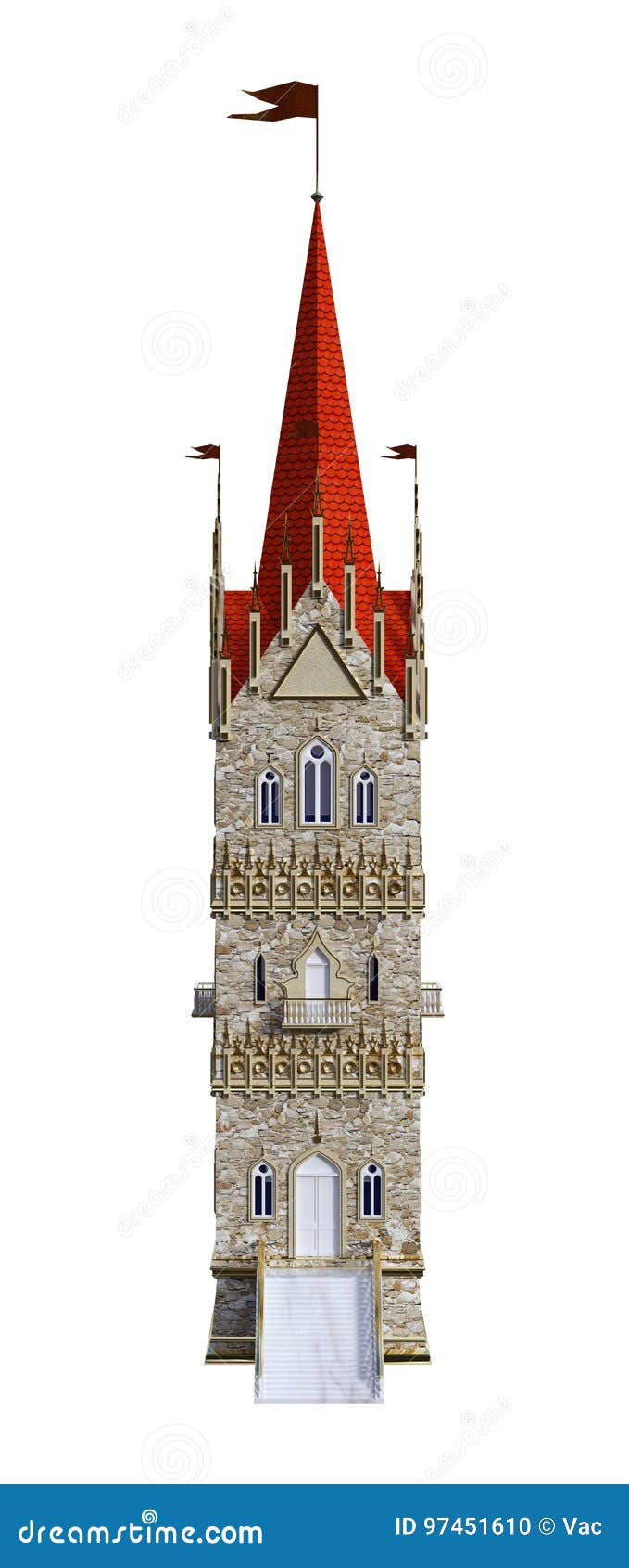 3D Rendering Fairytale Tower on White Stock Illustration - Illustration ...